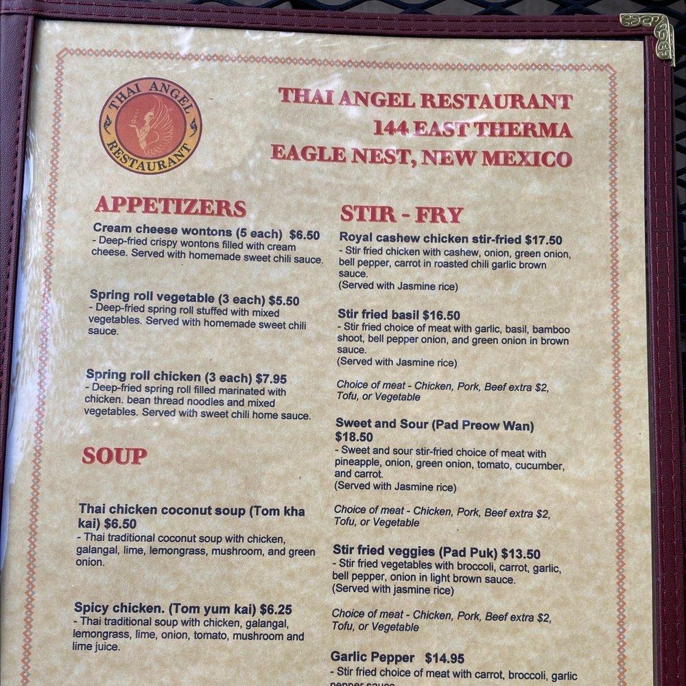 Menu at Thai Angel Restaurant, Eagle Nest