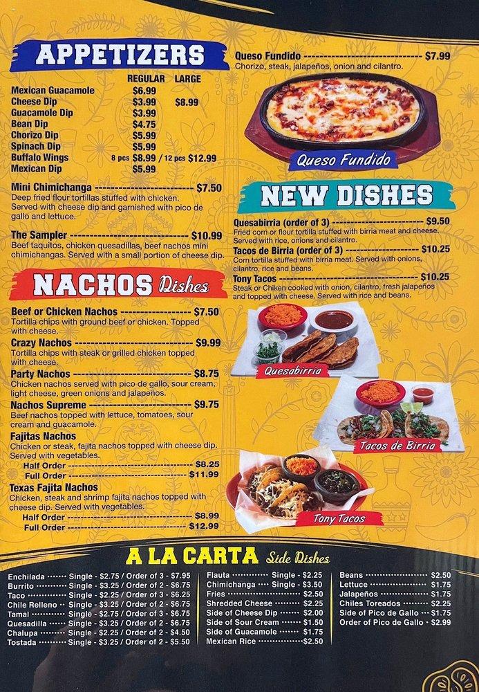 Menu at El Metate restaurant, Tifton