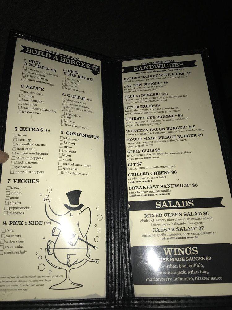 Menu at Lay Low pub & bar, Portland