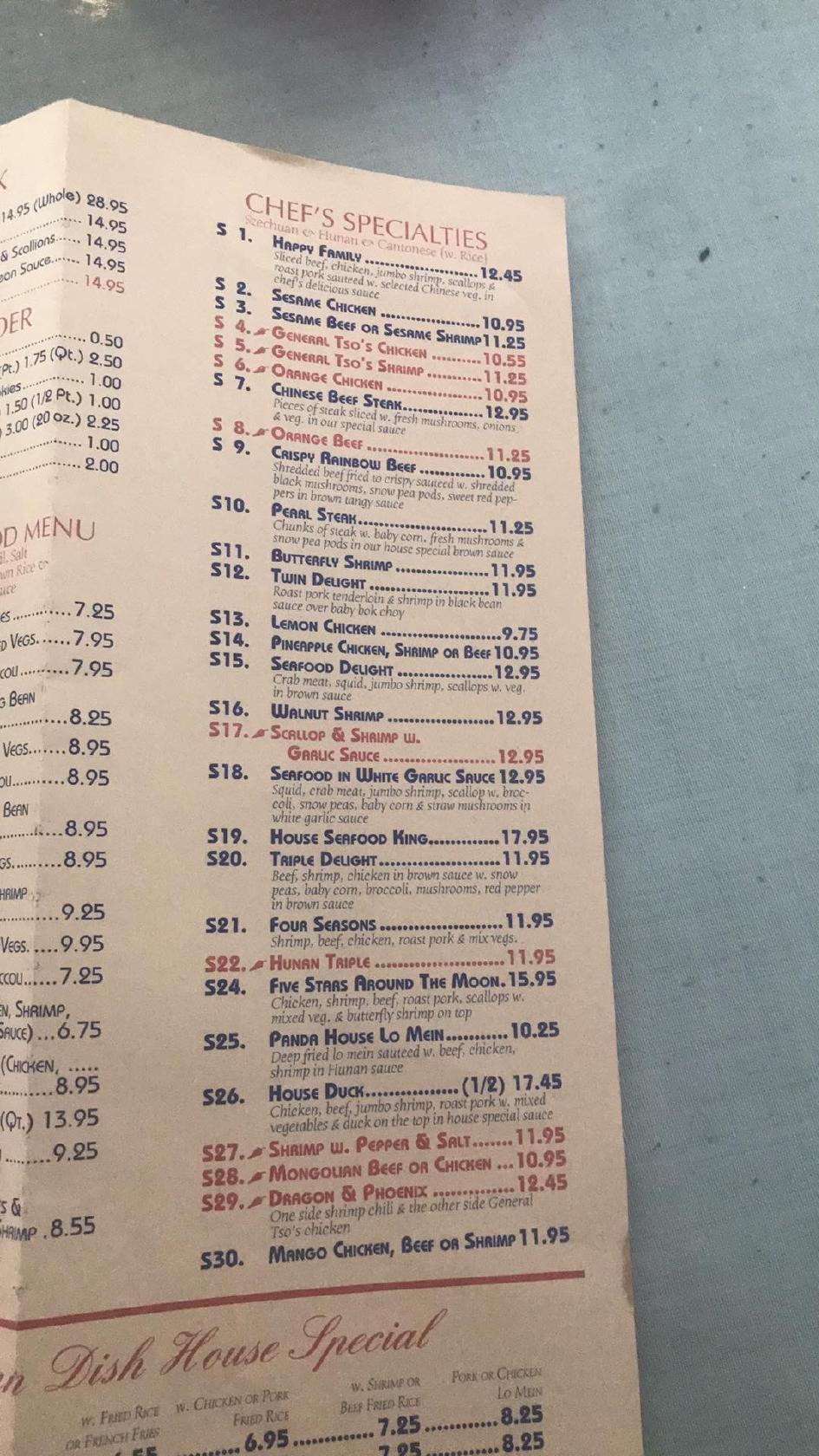 Menu at Panda House restaurant, Island Park