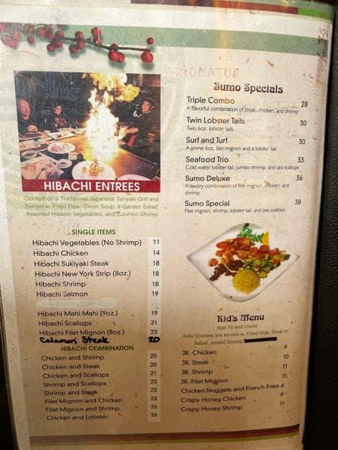 Menu at Sumo Japanese Steakhouse & Sushi Bar, Biloxi, Beach Blvd #1