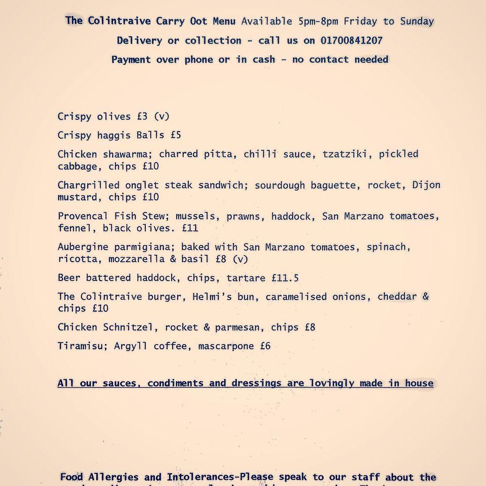 Menu at The Colintraive Hotel pub & bar, Colintraive