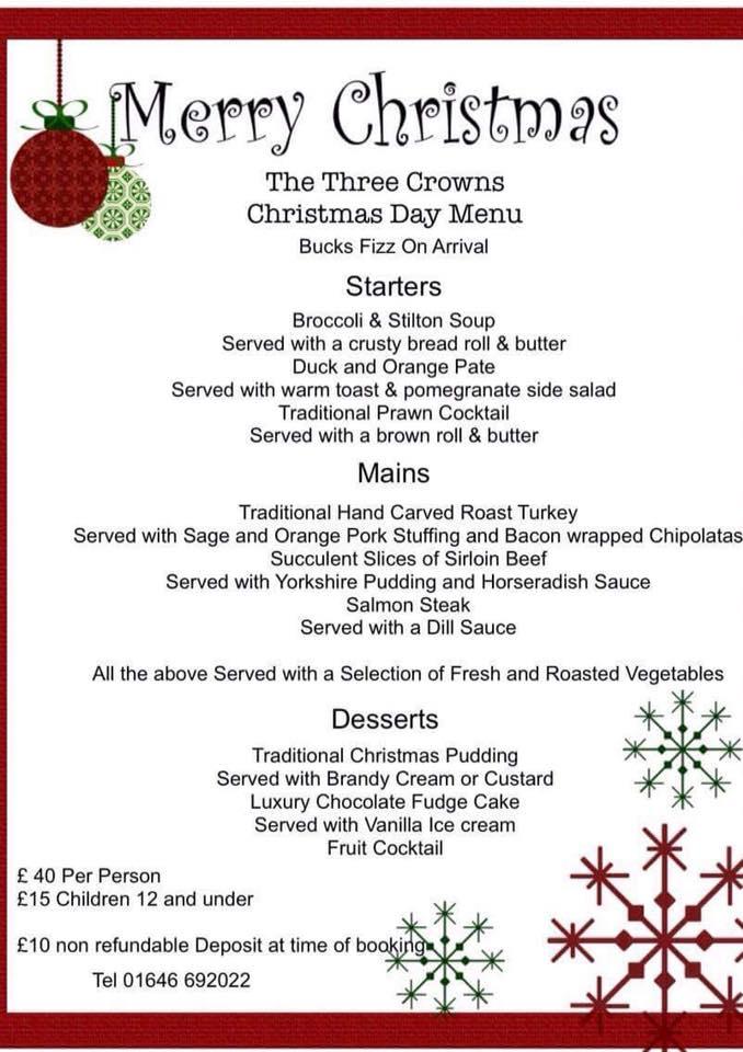 Menu at The Three Crowns pub & bar, Milford Haven