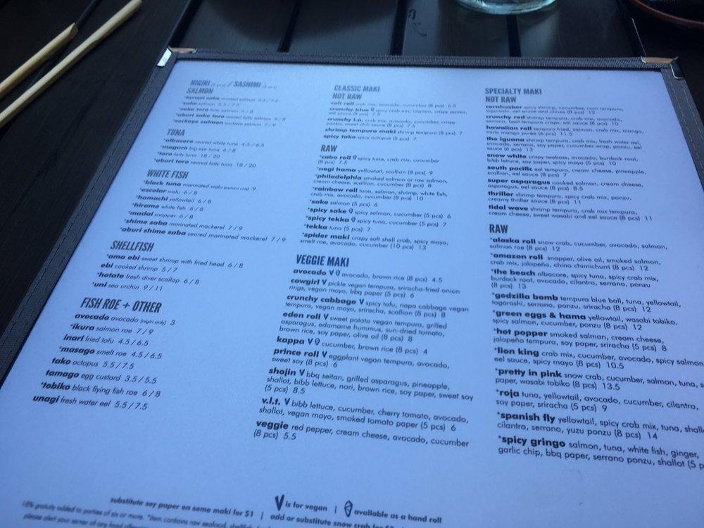 Menu at Blue Sushi Sake Grill restaurant, Naperville