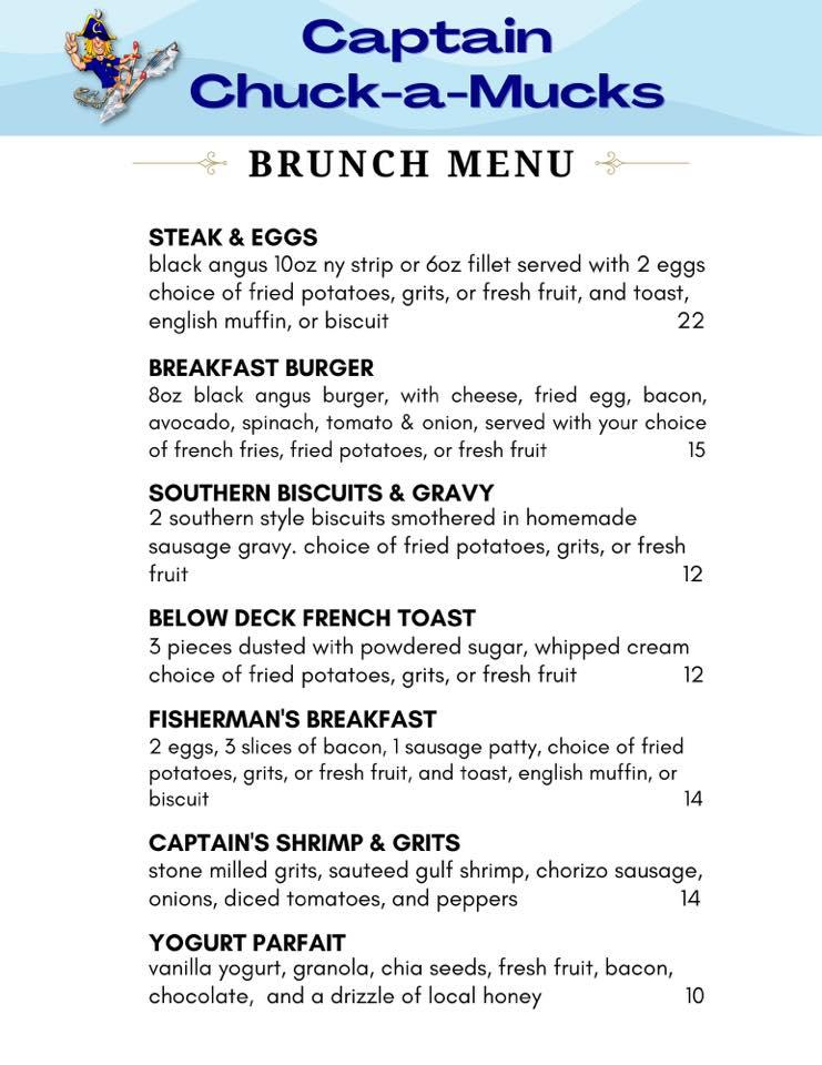 Menu at Captain Chuck-A-Muck's restaurant, Rescue, Marina Rd SUITE 100