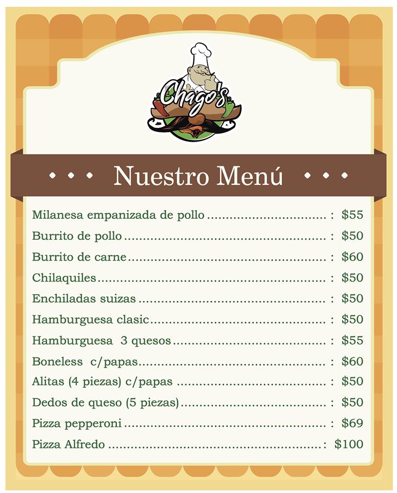 Menu at Chago's Food restaurant, Ciudad Apodaca