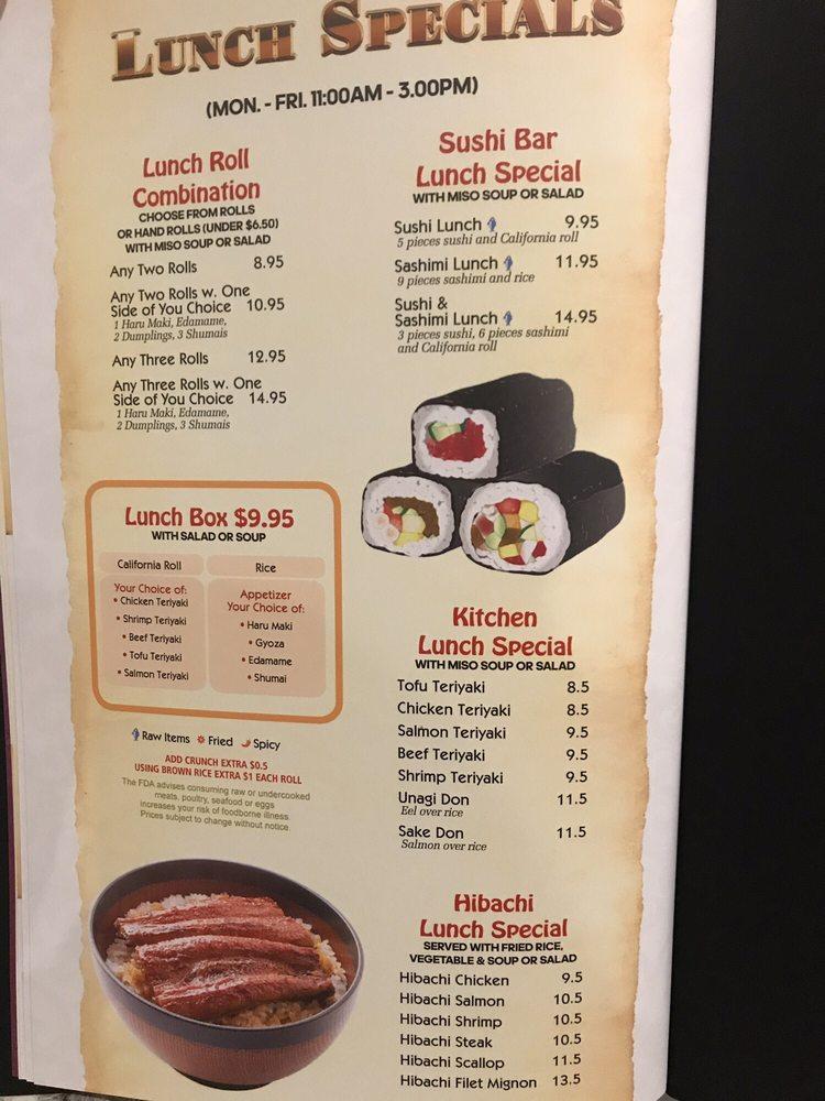 Menu at Kumo Sushi restaurant, Moss Bluff
