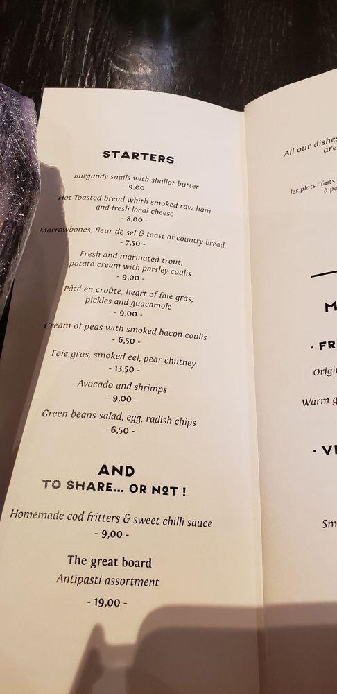 Menu at La Hache restaurant, Strasbourg