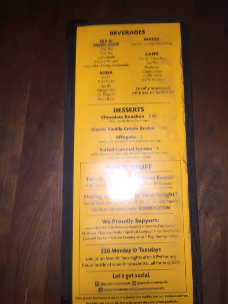 Menu at Postino Central pub & bar, Phoenix, N Central Ave