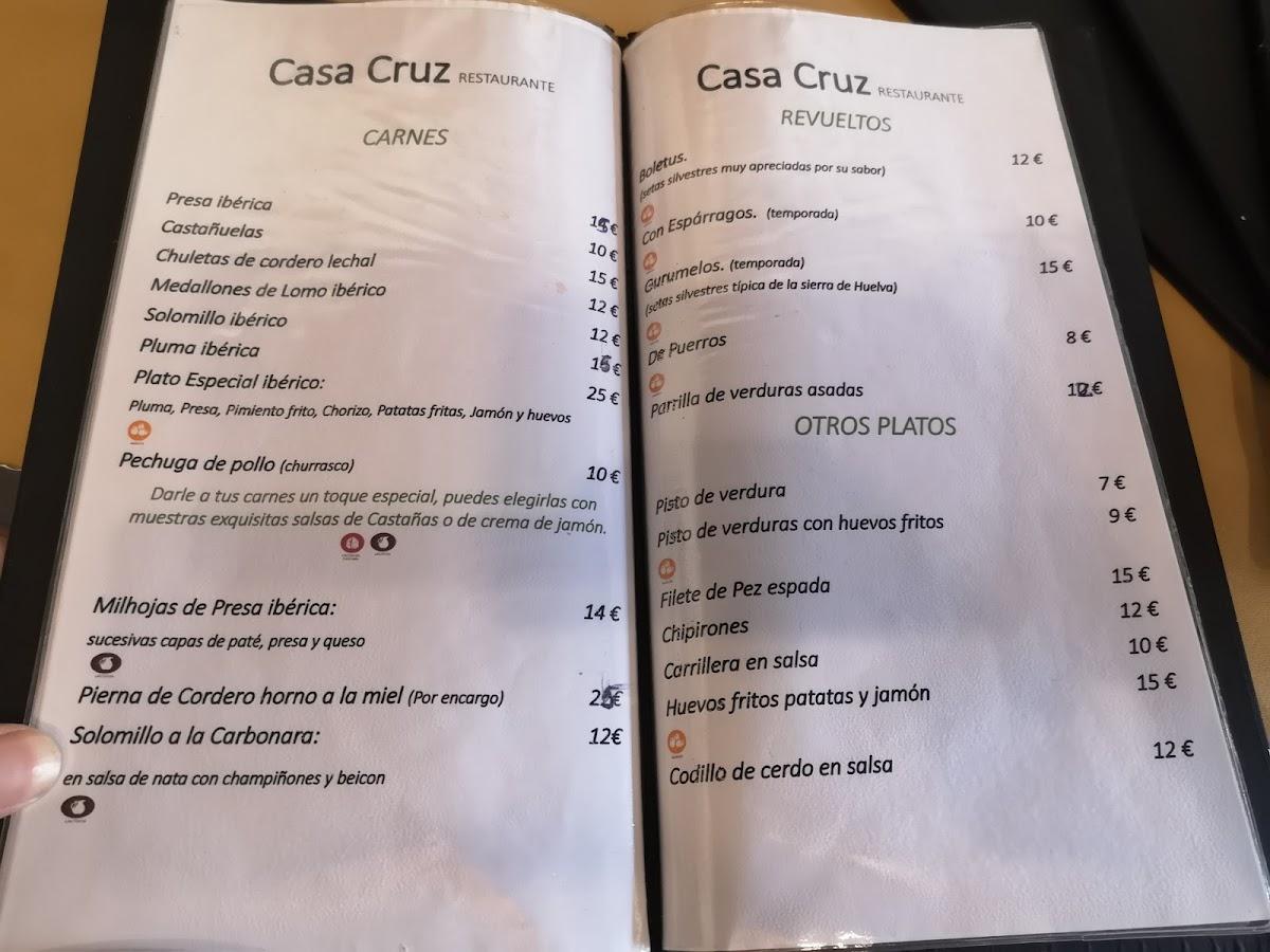 Carta de Restaurante casa cruz, Alájar