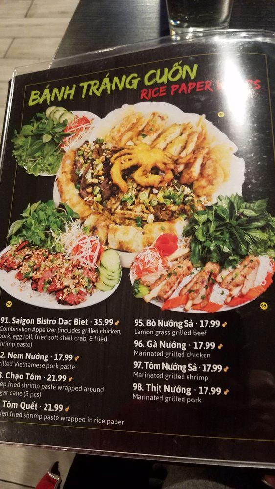 Menu at Saigon Bistro restaurant, Aurora