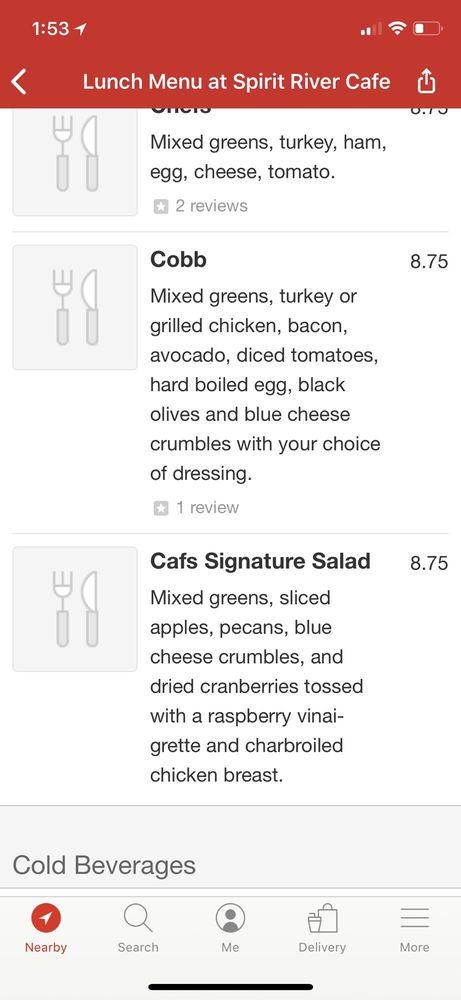 Menu at Spirit River Café cafe, Apple Valley