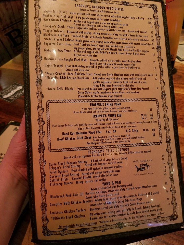Menu at Trapper's Fishcamp & Grill restaurant, Oklahoma City