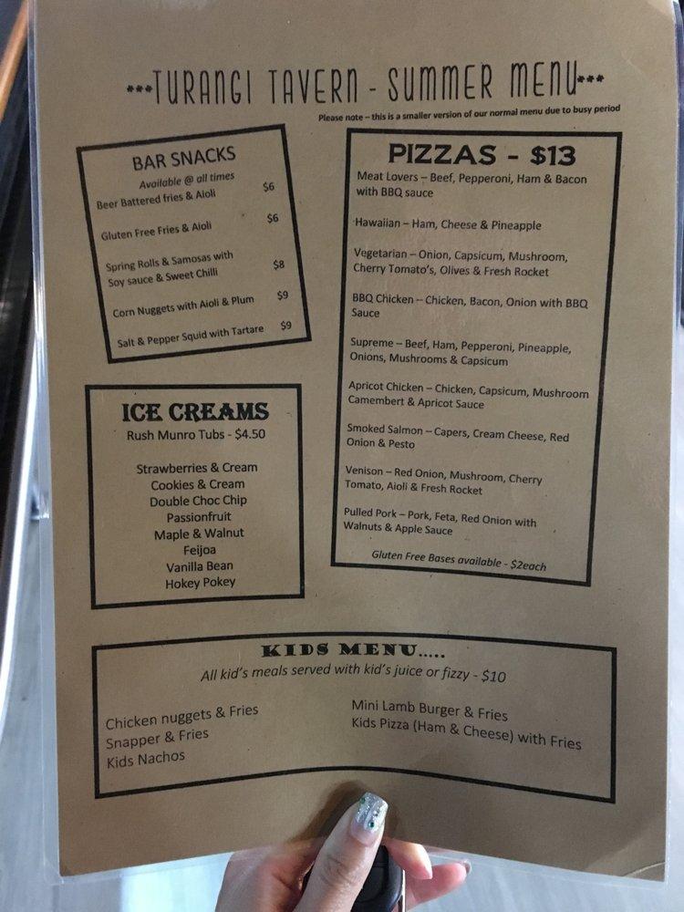 Menu at Turangi Tavern pub & bar, Turangi