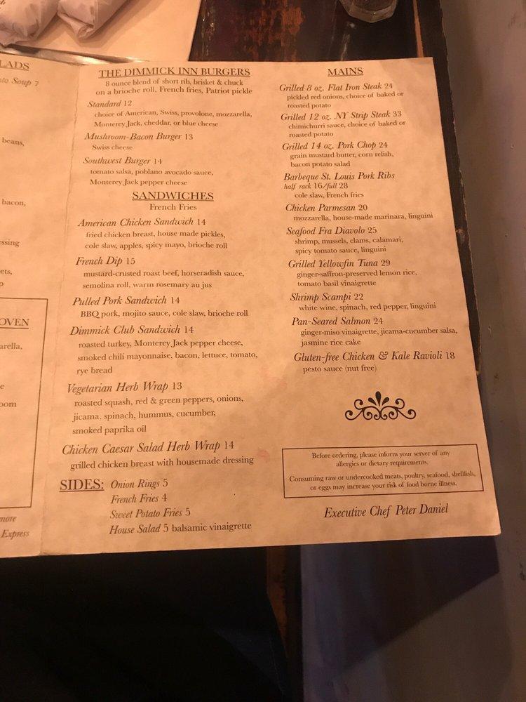 Menu at Historic Dimmick Inn pub & bar, Milford