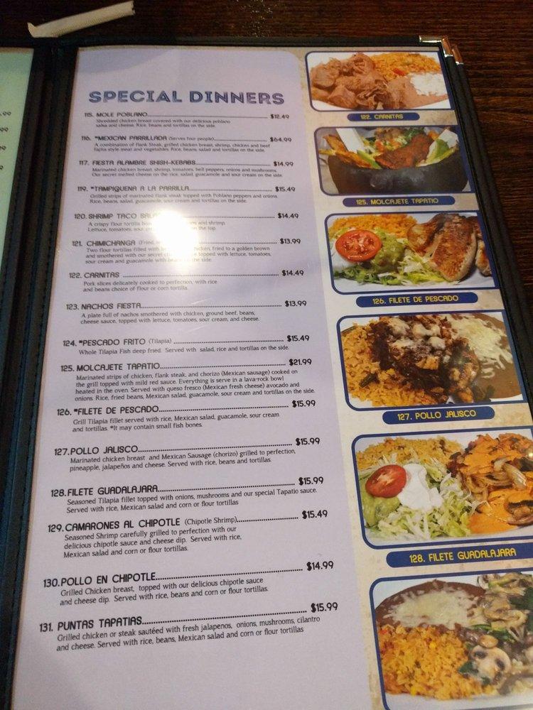 Menu at Fiesta Tapatia restaurant, Middletown