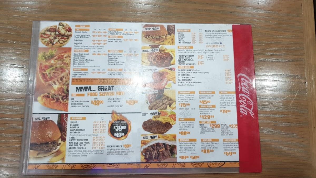 Menu at J-MO'S FORDSBURG restaurant, Johannesburg