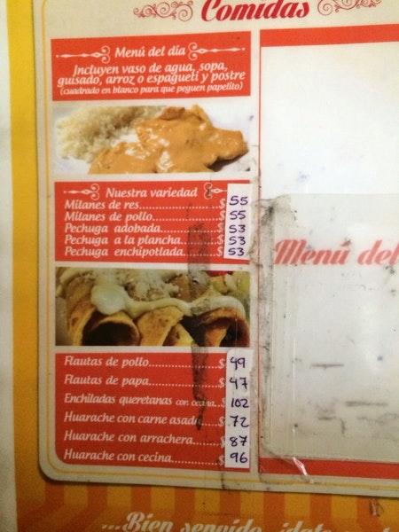 Menu at Queretaro Rico restaurant, Santiago de Querétaro, Hidalgo 184