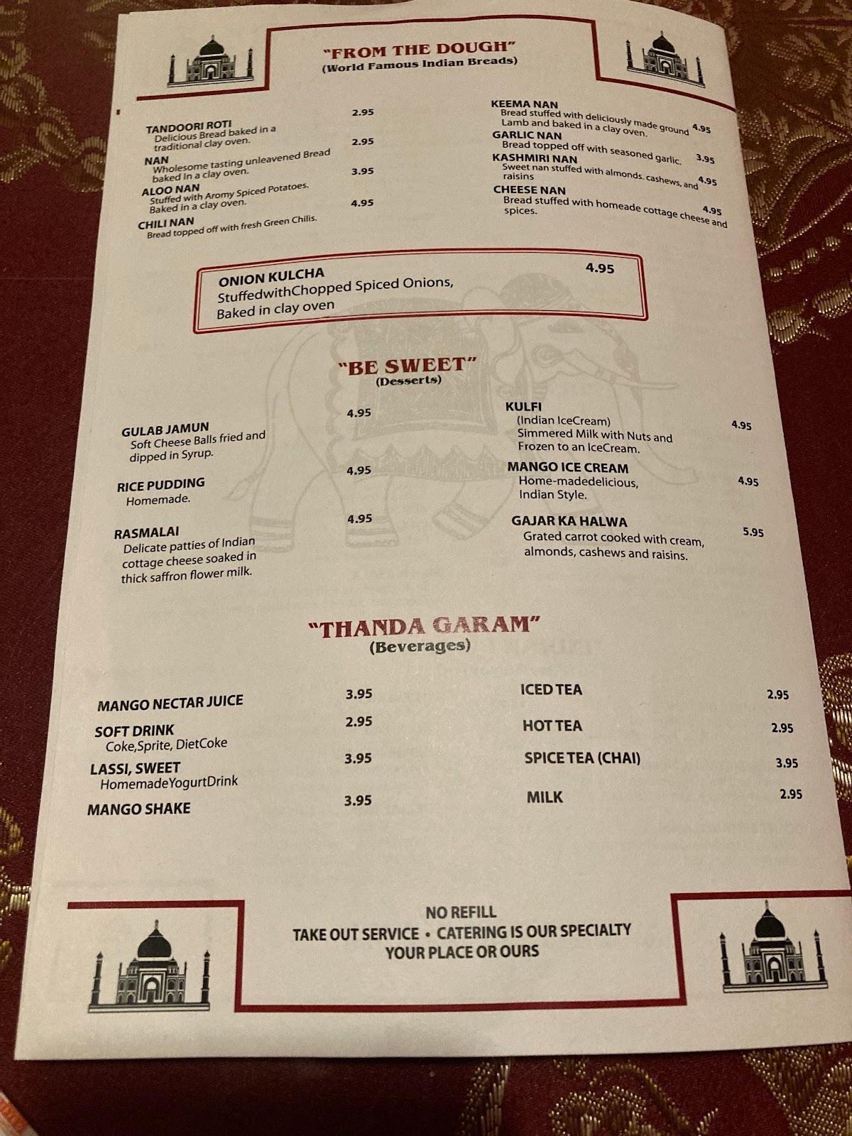 Menu at Shere Punjab Indian Restaurant, Cocoa Beach