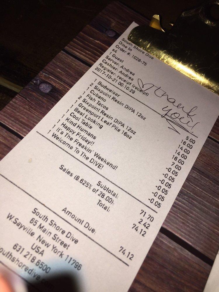 Menu at South Shore Dive pub & bar, West Sayville