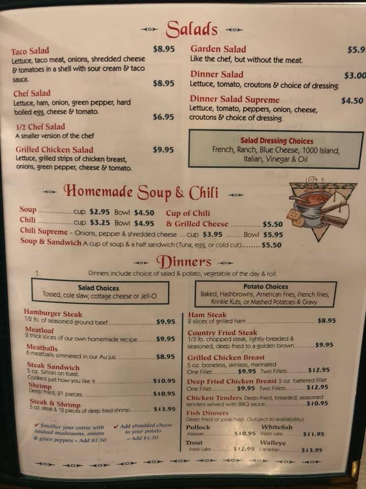 Menu at Time Out restaurant, Washburn