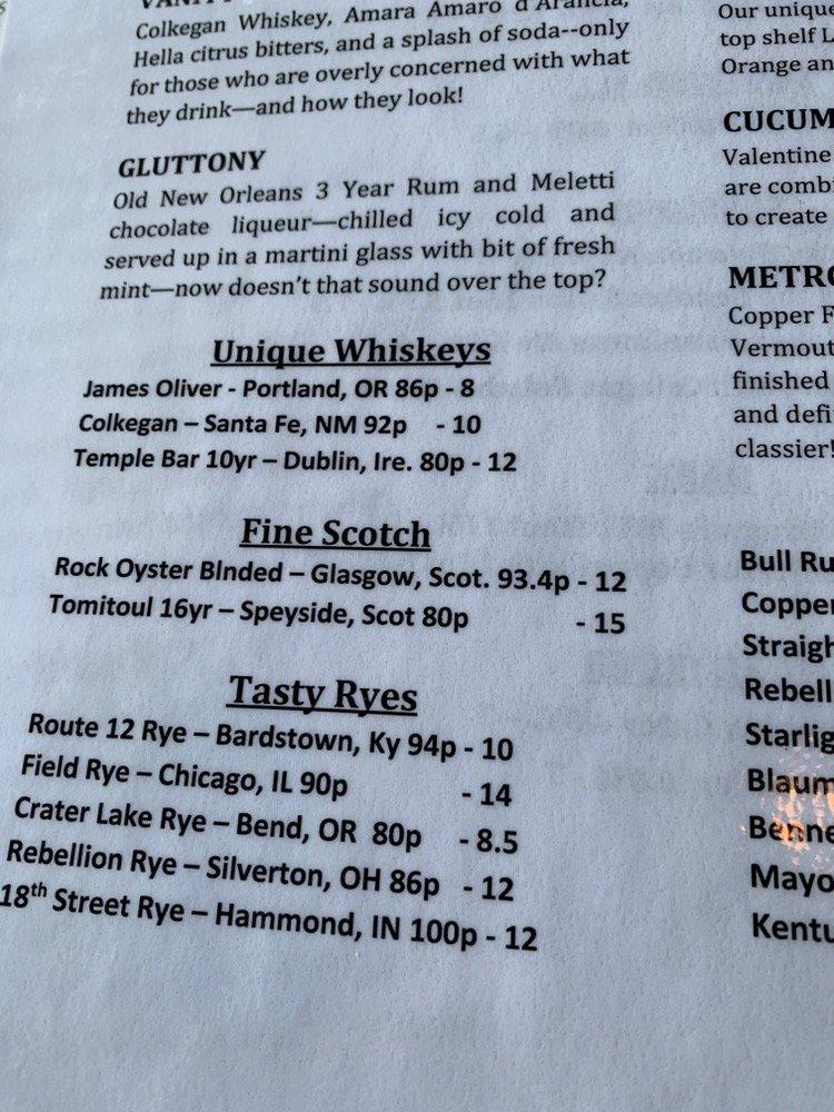 Menu at Zin GastroPub, Lake Zurich