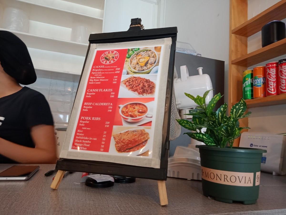Menu at COLE'S CANSI ESCARIO restaurant, Cebu City, N Escario St