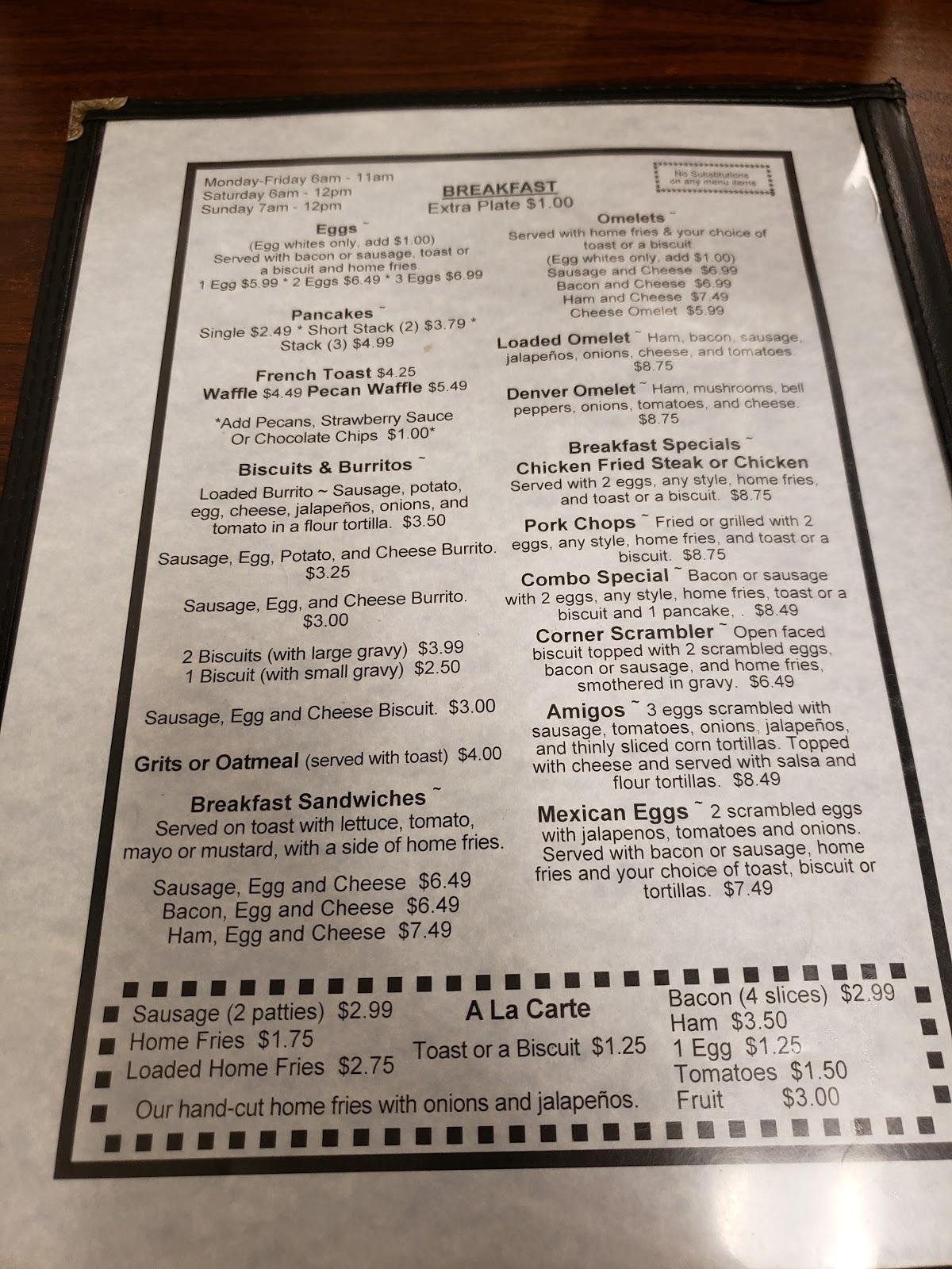 Menu at Corner Cafe, North Richland Hills, Mid Cities Blvd