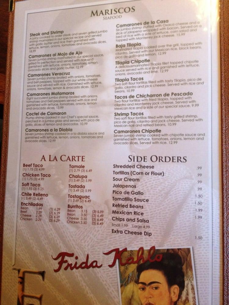 Menu at Frida's Restaurante Mexicano, Memphis