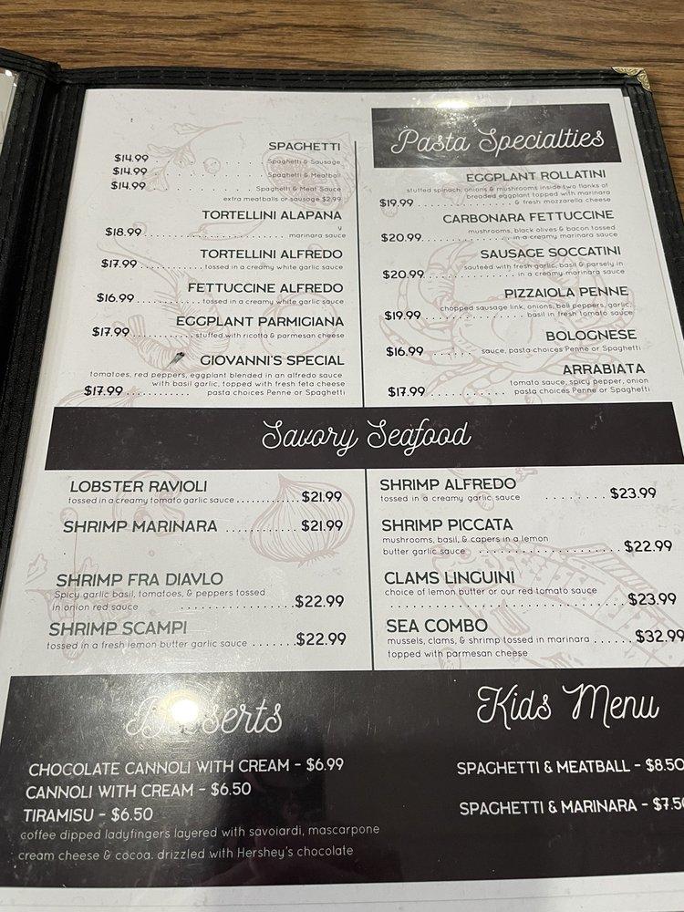 Menu at Giovanni's Family Italian Restaurant, Cincinnati