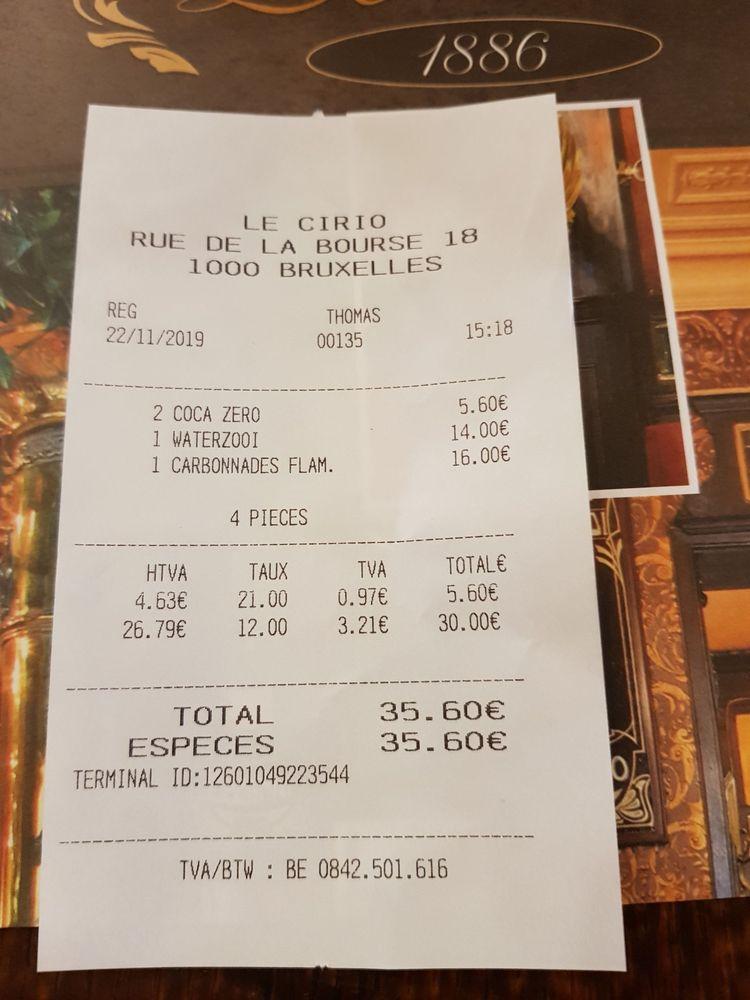 Menu au Le Cirio, Bruxelles