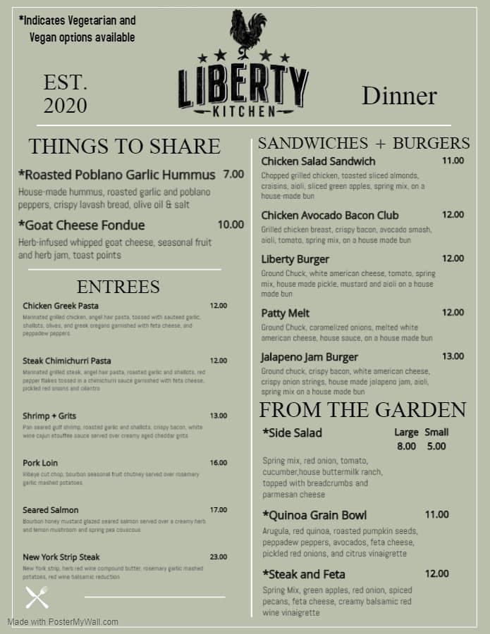Menu at Liberty Burger restaurant, Ingram