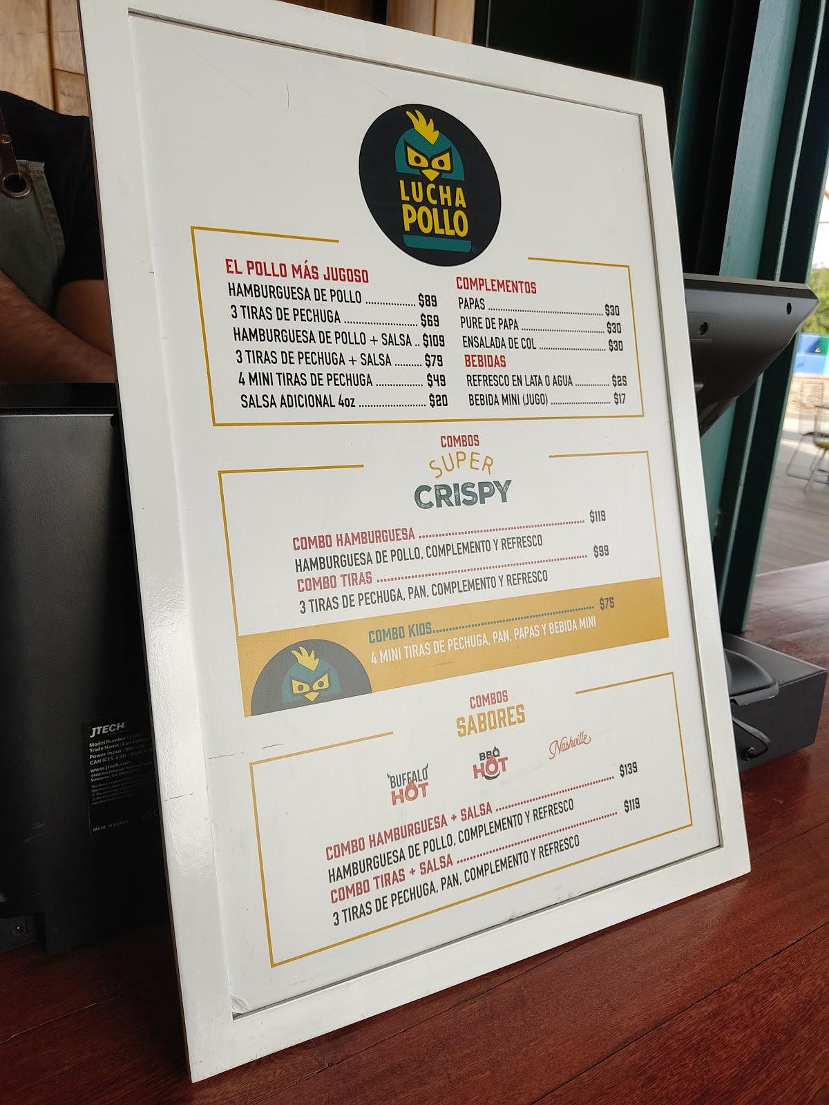 Menu at Lucha Pollo restaurant, Guadalajara