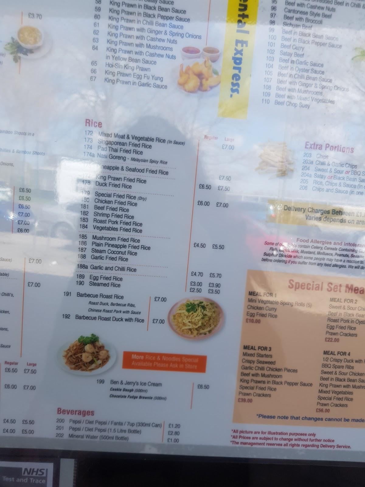 Menu at Oriental Express fast food, Oxford