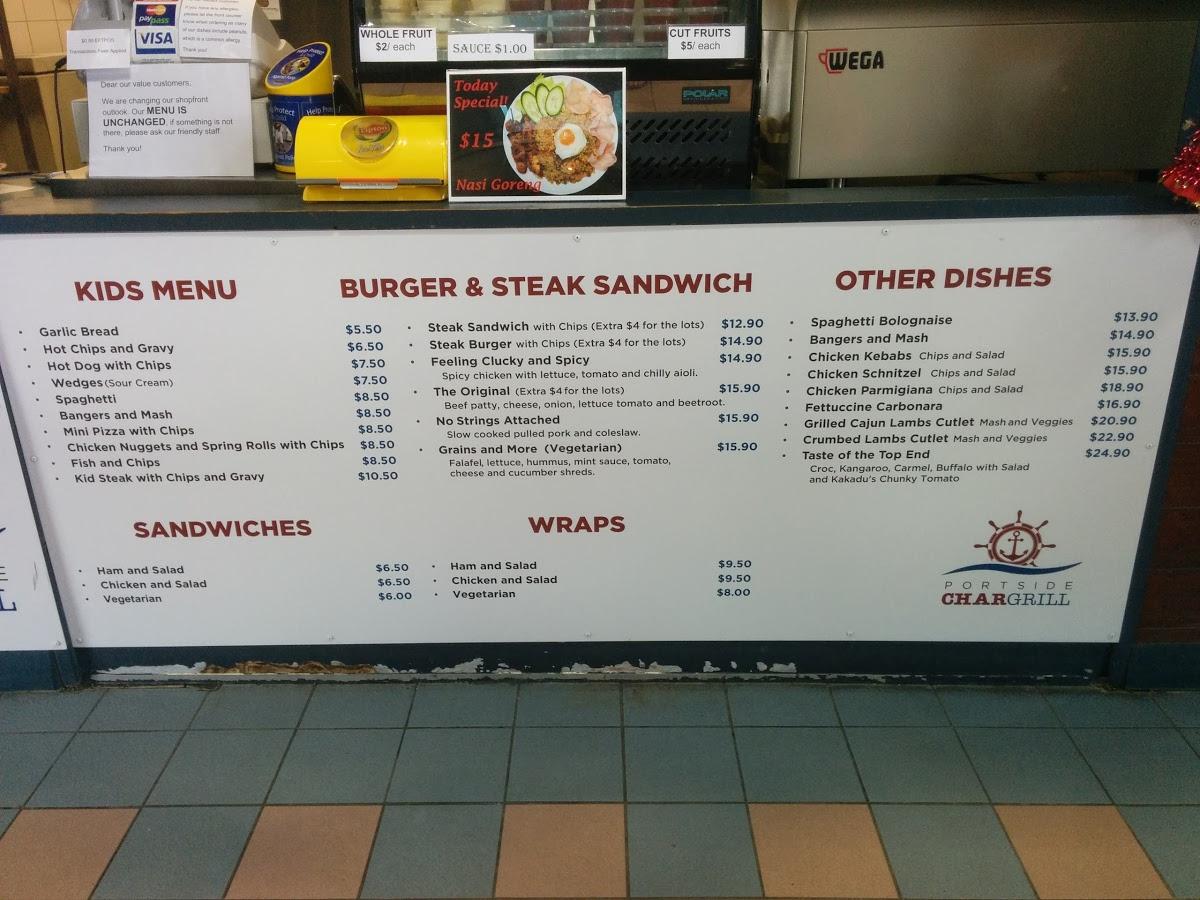 Menu at Portside Char Grill fast food, Darwin City
