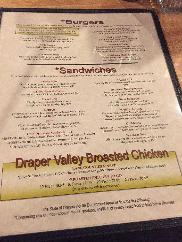 Menu at Prairie Schooner pub & bar, Eugene