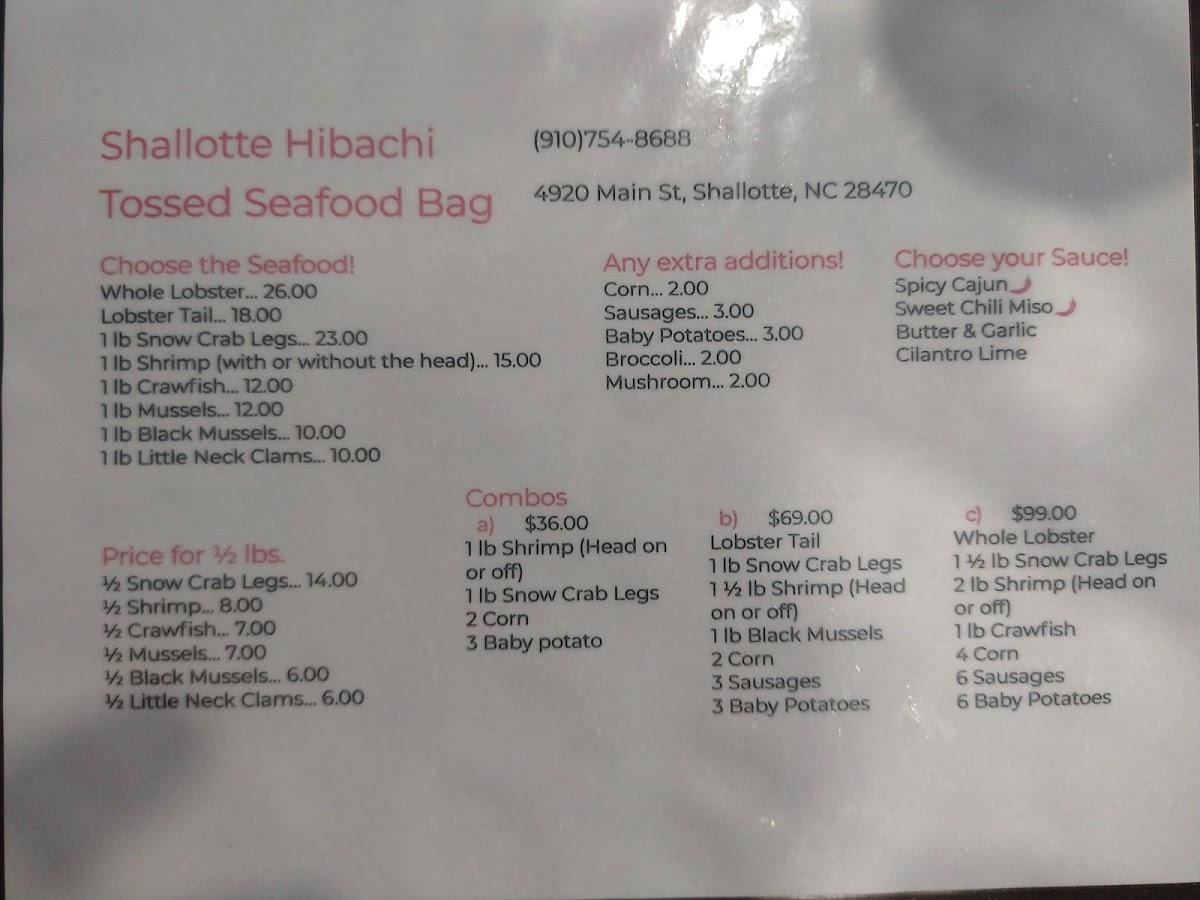 Menu at Shallotte Hibachi restaurant, Shallotte