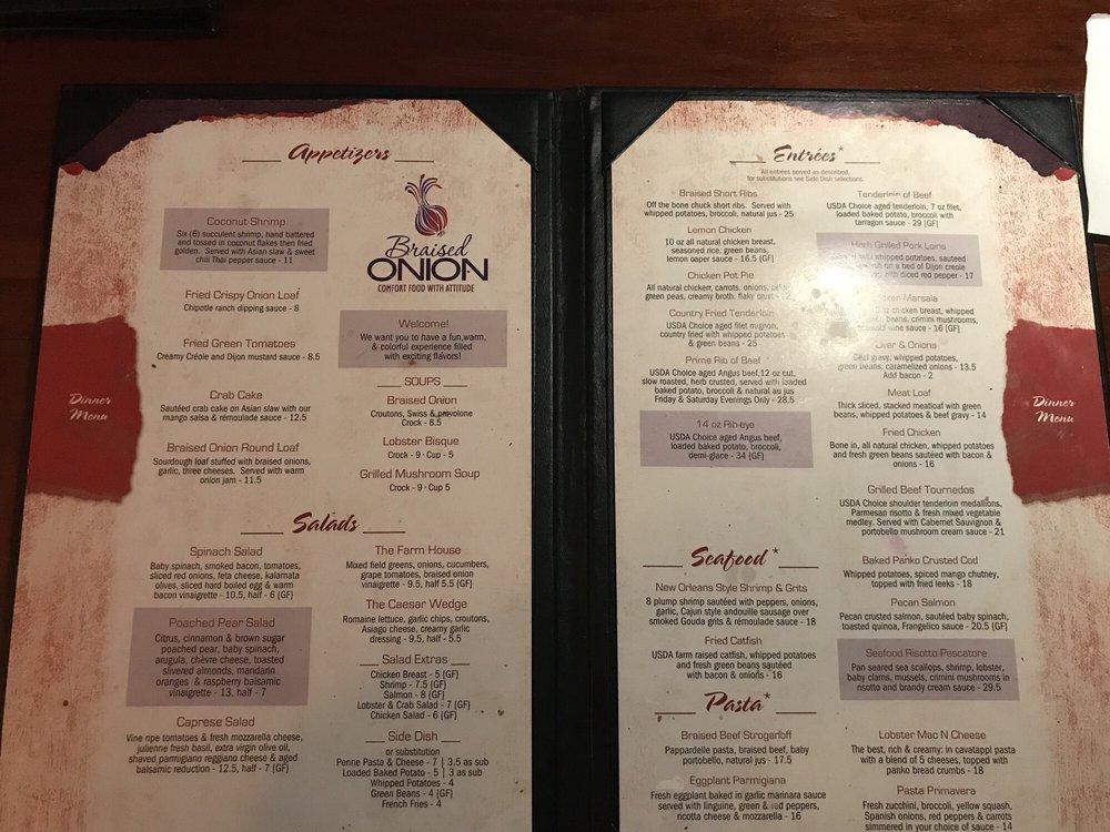 Menu at Braised Onion restaurant, Ocala
