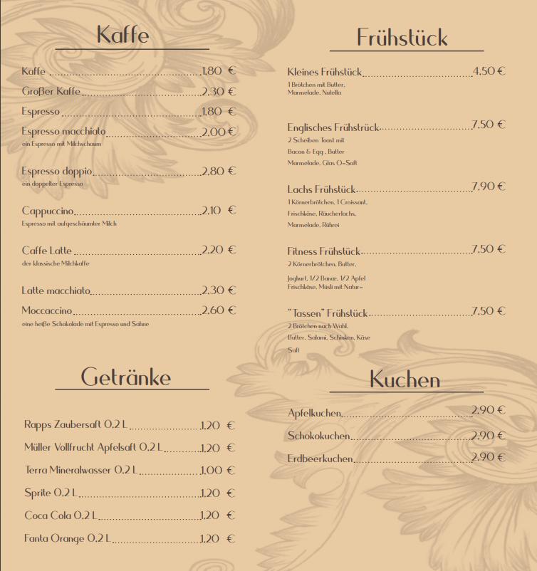 Menu at Cafe Tasse, Butzbach