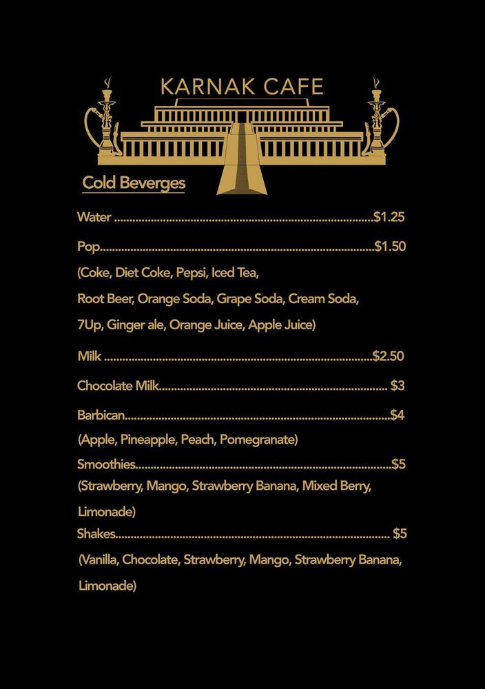 Menu at Karnak Cafe, Mississauga