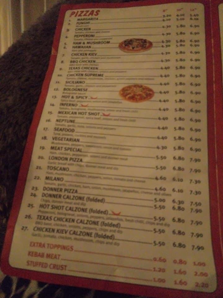 Menu at Pizza 4U pizzeria, Bishop Auckland