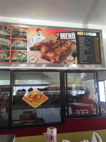 Menu at Pollo Feliz restaurant, Nuevo Laredo