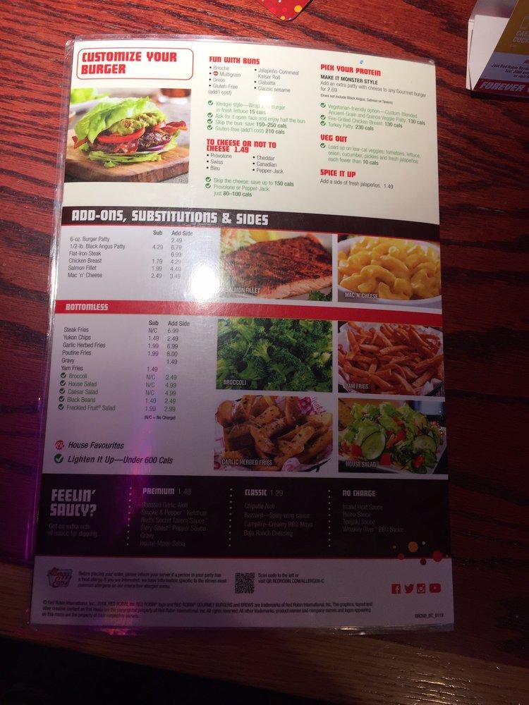Menu at Red Robin Gourmet Burgers and Brews restaurant, Vernon