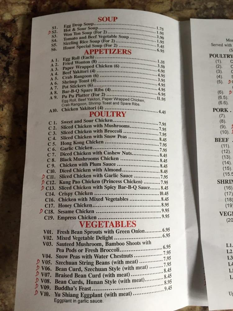 Menu at Yen Ching restaurant, Peoria