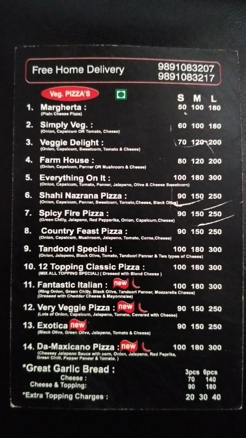 Menu at ZZZ Pizza (AP Market), Delhi, AP Market
