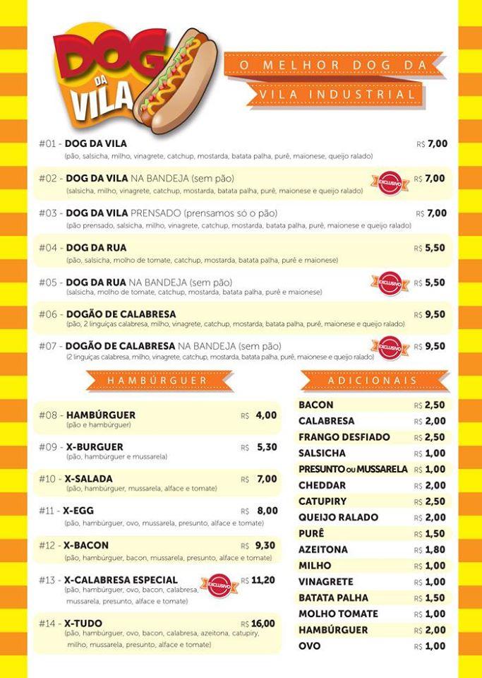 Menu at Dog da Vila restaurant, Campinas, R. Aníbal Ferreira