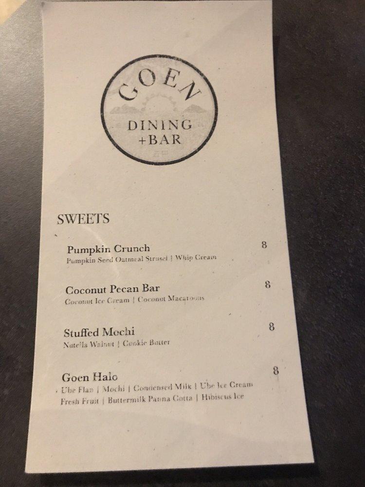 Menu at GOEN Dining + Bar, Kailua