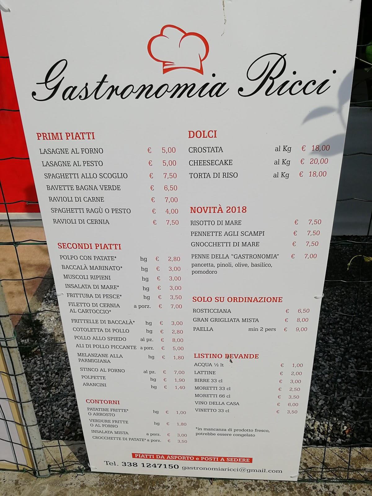 Menu at Gastronomia Ricci restaurant, Massa