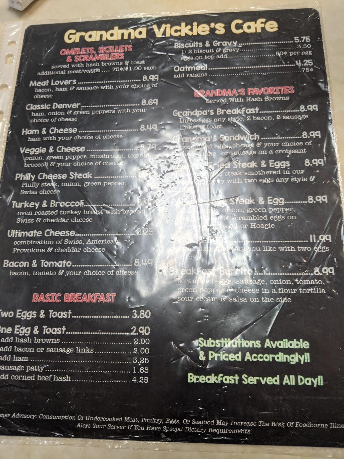 Menu at Grandma Vickie's Cafe, Lake Geneva