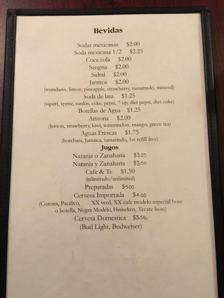 Menu at La Paloma restaurant, San Bruno